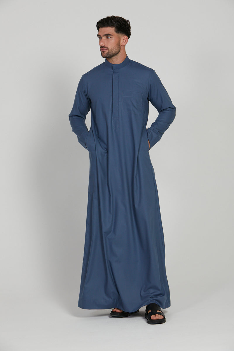Men's Blue Horizon Kuwaiti Thobe with Pocket - Slim & Standard Fit