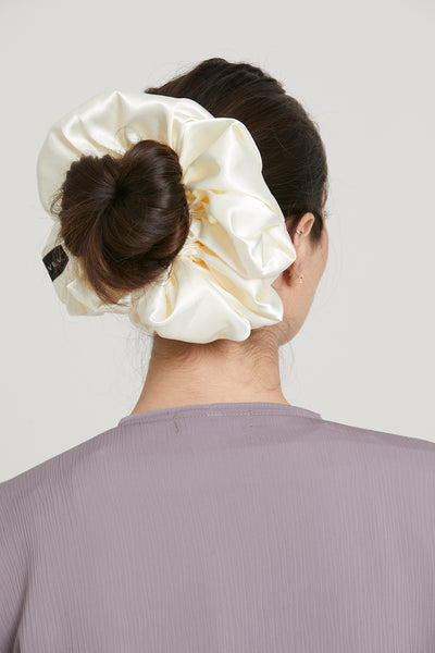 Satin Volumizer Scrunchie - Off White – AbayaButh