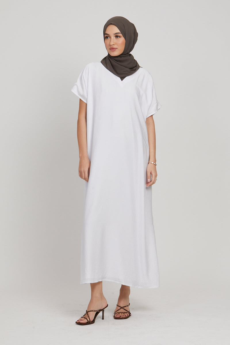 Premium Soft Sheen Crush Inner Slip Dress - White - WITH LINING