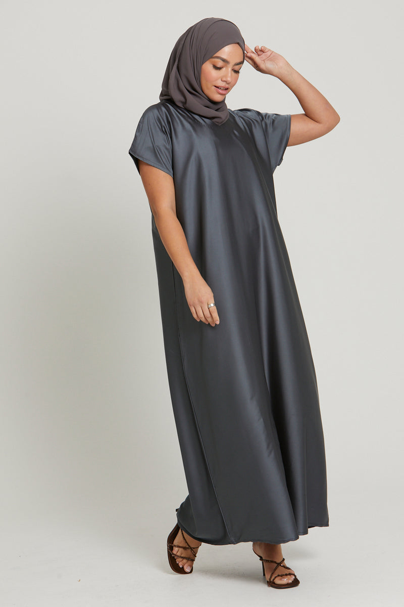 Premium Satin Inner Slip Dress - Dark Shadow