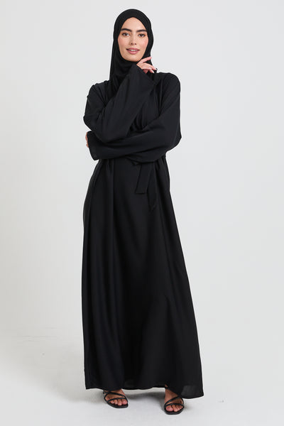 Plain Black Abaya - Black Nidha Abaya With Matching Hijab – AbayaButh
