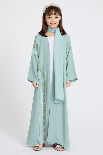 Junior Girls Premium Aurora Jewel Open Abaya with Organza Detail - Min ...
