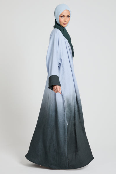 Premium Ombre Linen Blend Open Abaya with Folded Cuffs - Oceanic Dream ...