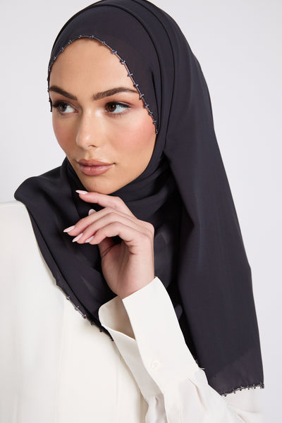 Luxury Georgette Hijab with Dainty Detailing - Midnight Sable – AbayaButh