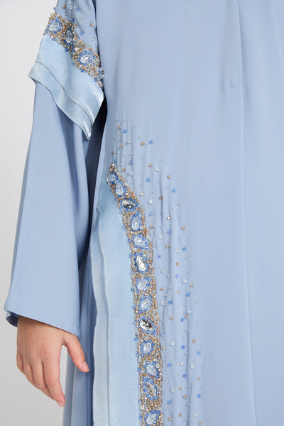 Junior Girls Premium Aurora Jewel Open Abaya with Organza Detail - Blu ...