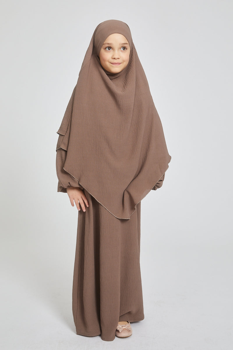 Junior Girls Abaya with Khimar Set - Smokey Taupe