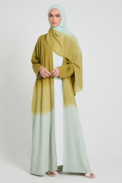 Premium Ombre Linen Blend Open Abaya with Folded Cuffs - Enchanted For ...