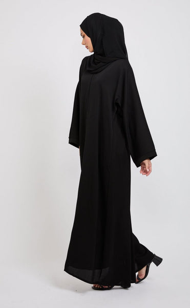 Closed Textured Abaya with Dainty Detailing - Black – AbayaButh