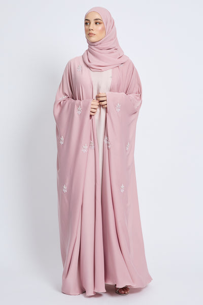 Premium Embellished Blush Pink Open Farasha – AbayaButh