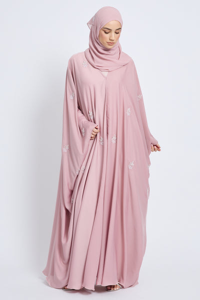Premium Embellished Blush Pink Open Farasha – AbayaButh
