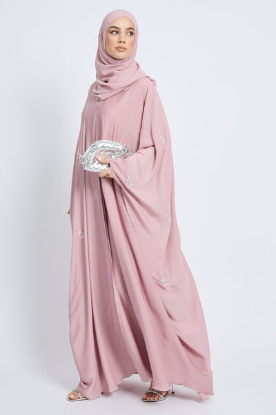 Premium Embellished Blush Pink Open Farasha – AbayaButh