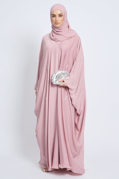 Premium Embellished Blush Pink Open Farasha – AbayaButh