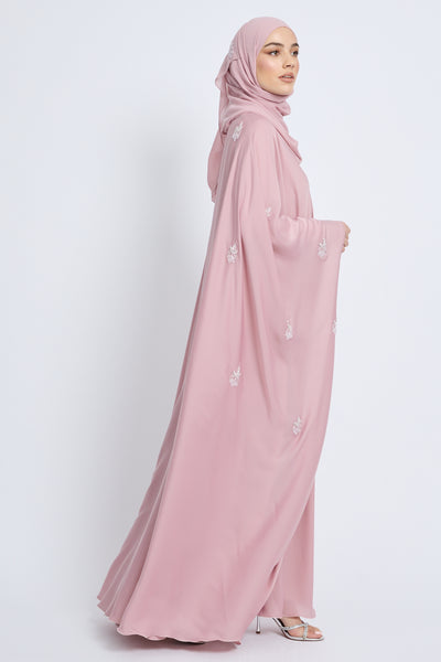 Premium Embellished Blush Pink Open Farasha – AbayaButh