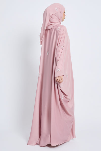 Premium Embellished Blush Pink Open Farasha – AbayaButh