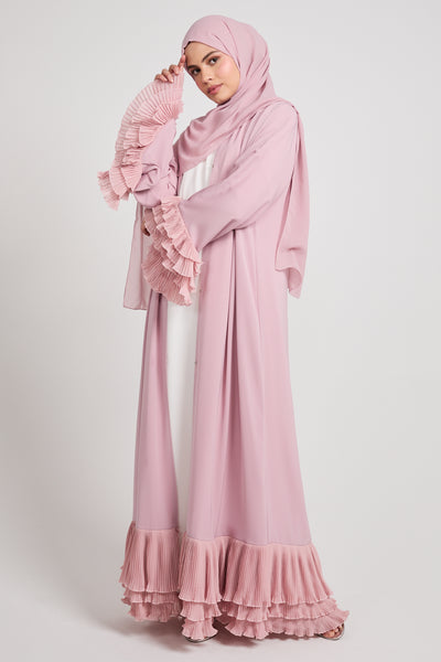 Premium Duchess Ruffle Open Abaya - Rose Blush – AbayaButh