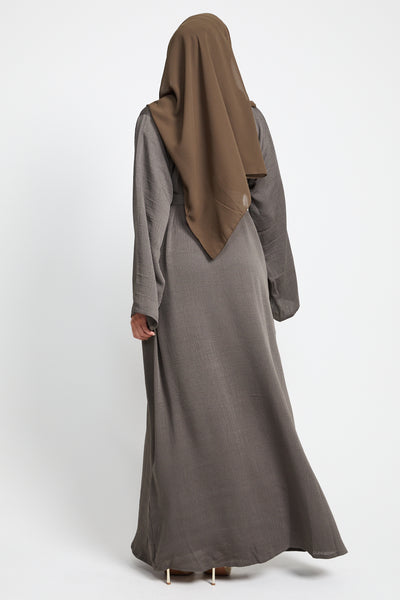 Premium Textured Linen Blend Open Abaya with Pockets - Olive Brown ...