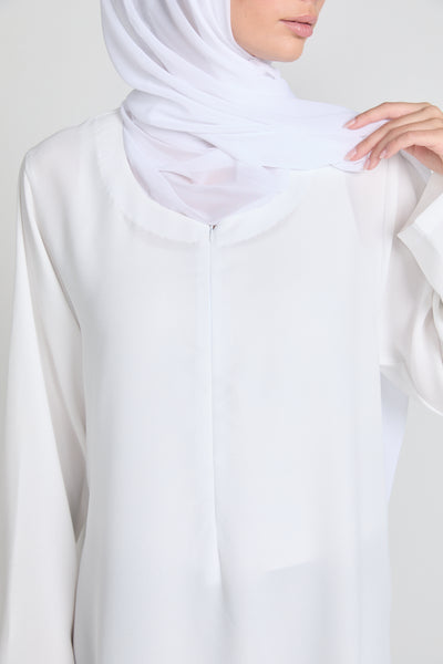 White Inner Slip Dress with Front Zip - LONG SLEEVE – AbayaButh