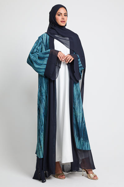 Luxury Mirage Chiffon Layered Open Abaya - Ocean Veil – AbayaButh