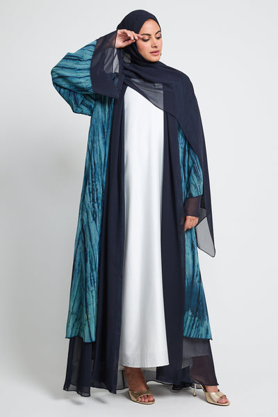 Luxury Mirage Chiffon Layered Open Abaya - Ocean Veil – AbayaButh