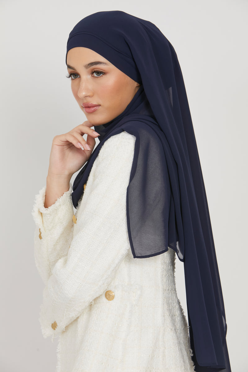 Navy Instant Hijab - Ready-to-Wear Chiffon Hijab