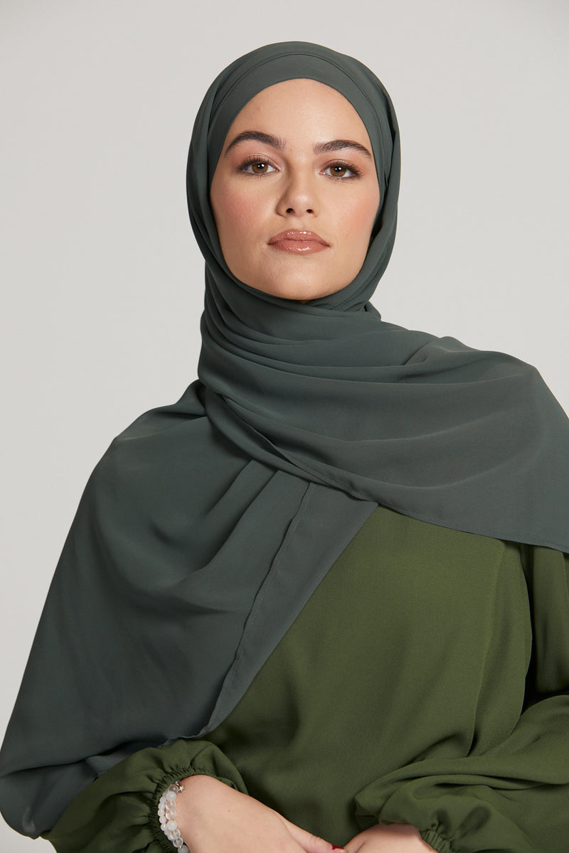 Dark Green Instant Hijab - Ready-to-Wear Chiffon Hijab