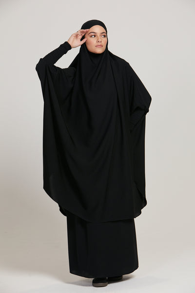 Premium Two Piece Jilbab/ Prayer Set With Pockets - Black – AbayaButh