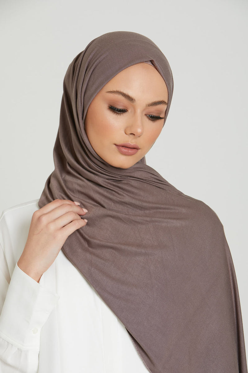 Mocha Jersey Hijab - Brown Jersey Hijab In Viscose & Lycra